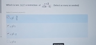 Solved Which is/are NOT a restriction of c+2c(3c-5). (Select | Chegg.com