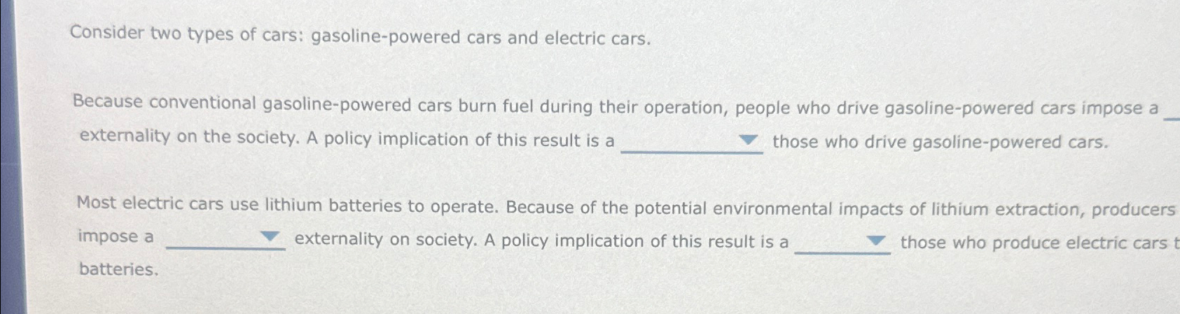 Solved Consider two types of cars: gasoline-powered cars and | Chegg.com