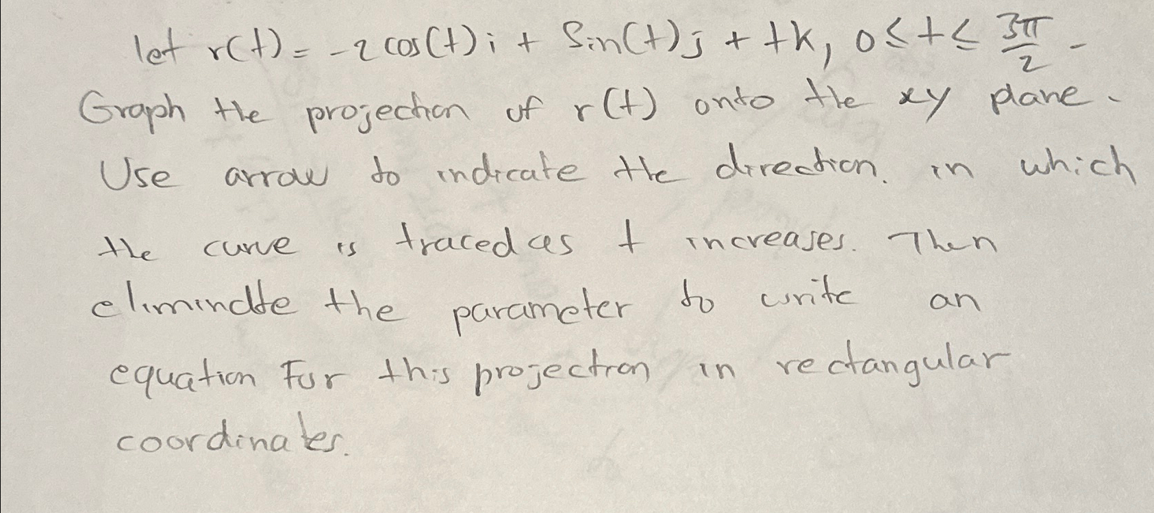 Solved let r(t)=-2cos(t)i+sin(t)j+tk,0≤t≤3π2 ﻿Graph the | Chegg.com