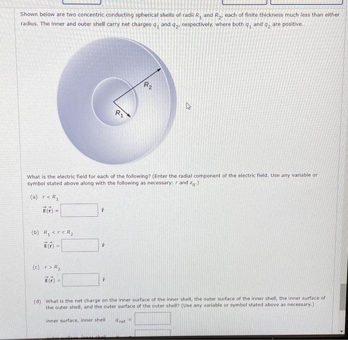 Solved Shown below are two concentric conducting spherical | Chegg.com