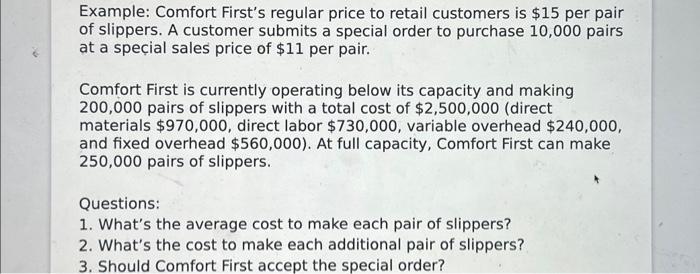 Solved Example: Comfort First's regular price to retail | Chegg.com