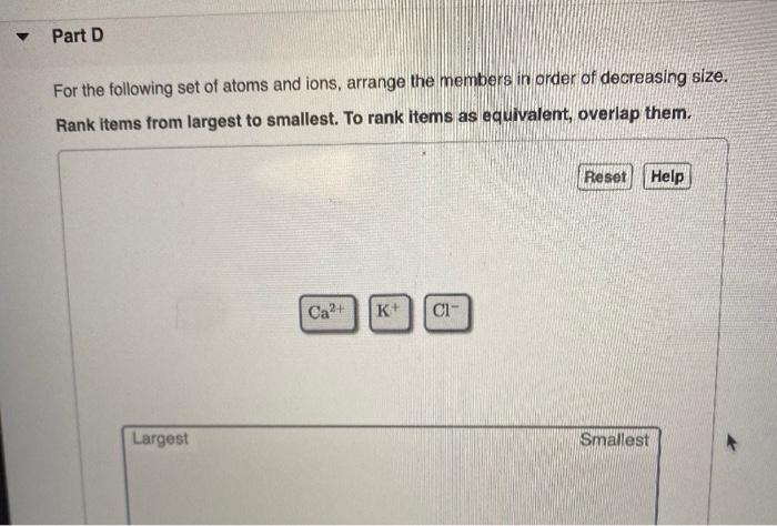 Solved Part C For The Following Set Of Atoms And Ions