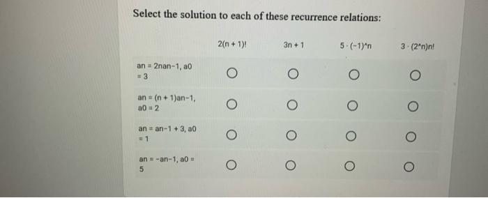 Select the solution to each of these recurrence | Chegg.com