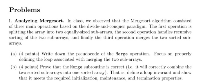 Solved Problems 1 Analyzing Mergesort In Class We 