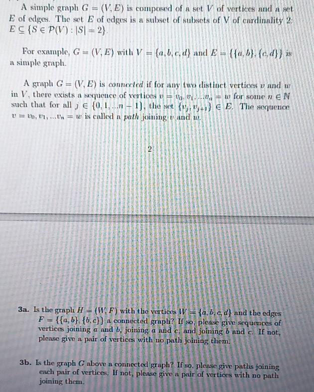 Solved A simple graph G=(V,E) is composed of a set V of | Chegg.com