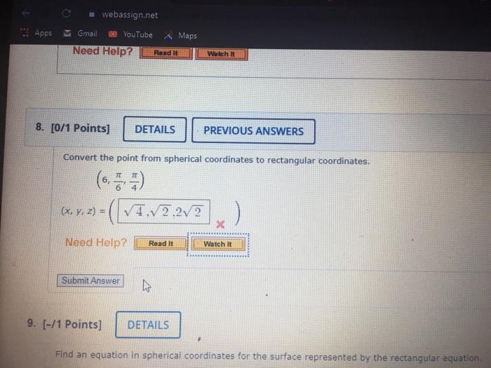 Solved webassign.net *** Apps Gmail YouTube Maps Need Help? | Chegg.com