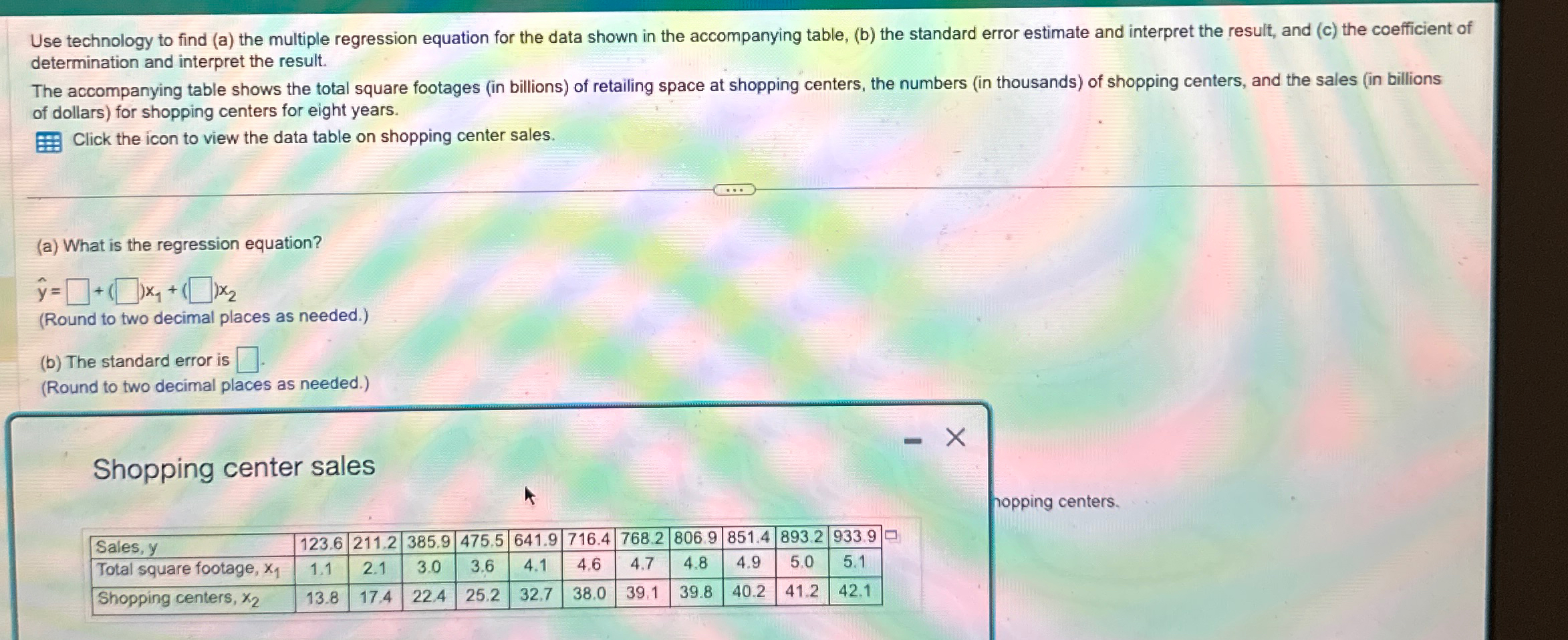 Solved Use technology to find (a) ﻿the multiple regression | Chegg.com