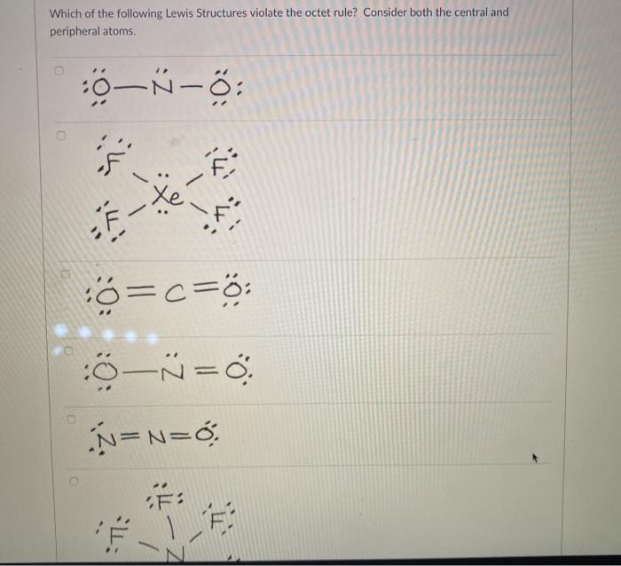 Solved Which of the following Lewis Structures violate the | Chegg.com