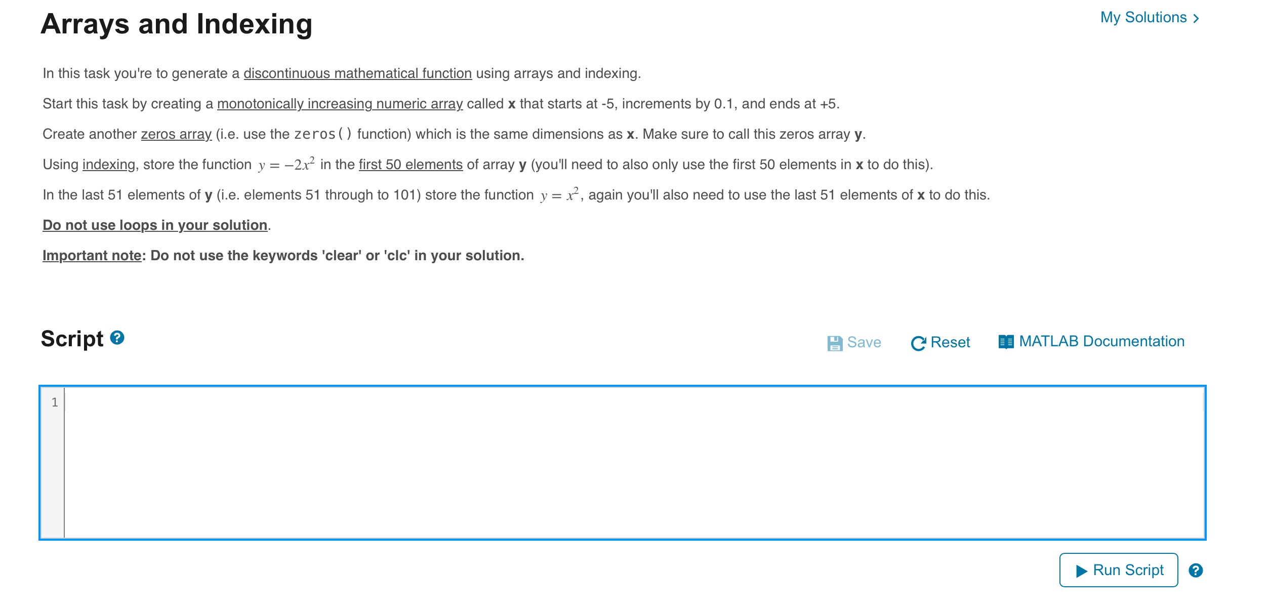 Arrays and IndexingMy Solutions >In this task you're | Chegg.com