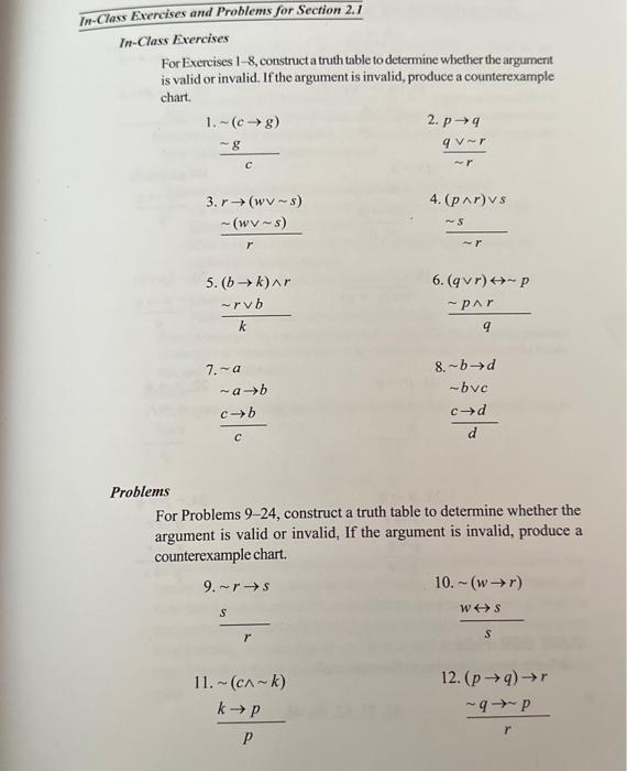 Solved For Exercises 1-8, construct a truth table to | Chegg.com
