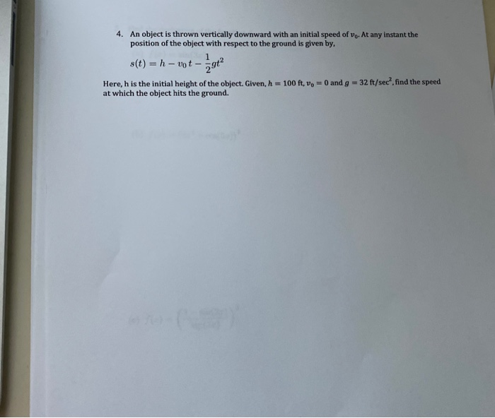 Solved 4. An object is thrown vertically downward with an | Chegg.com