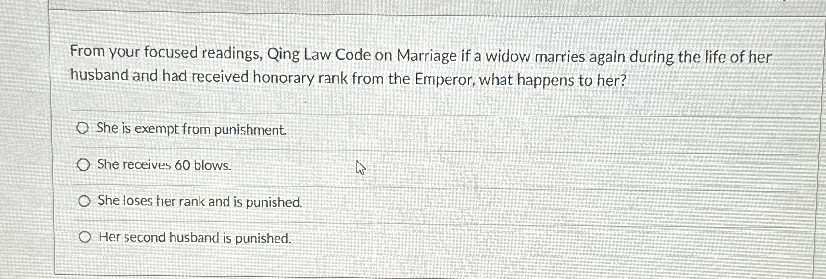 Solved From your focused readings, Qing Law Code on Marriage | Chegg.com