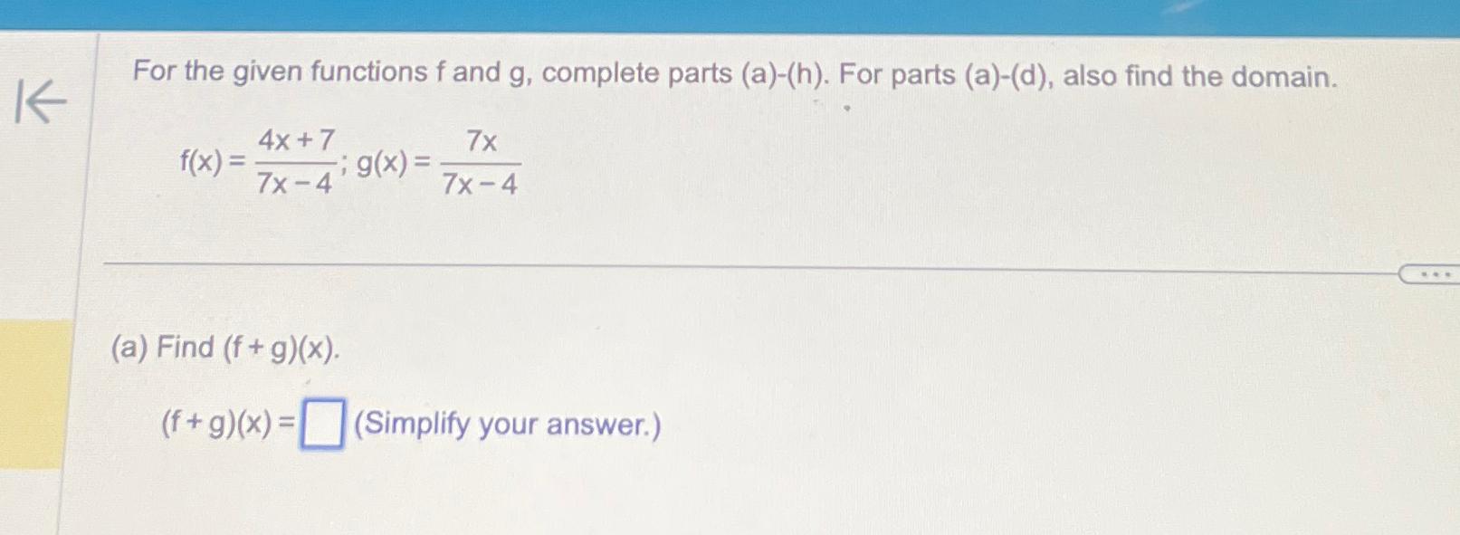 Solved For the given functions f ﻿and g, ﻿complete parts | Chegg.com