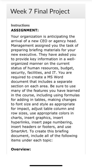 Solved Week 7 Final Project Instructions ASSIGNMENT: Your | Chegg.com