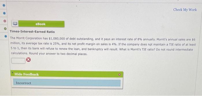 Solved Times-Interest-Earned Ratio The Morrit Corporation | Chegg.com
