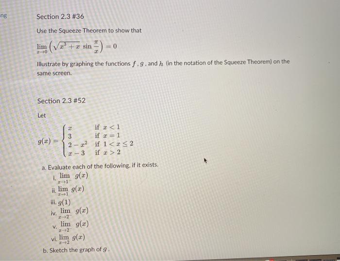 Solved ng Section 2.3 #36 Use the Squeeze Theorem to show | Chegg.com