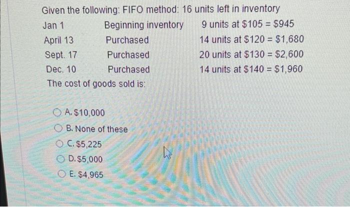Solved Given the following: FIFO method: 16 units left in | Chegg.com