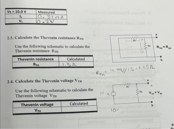 2.3. Calculate the Thevenin resistance RTH Use the | Chegg.com