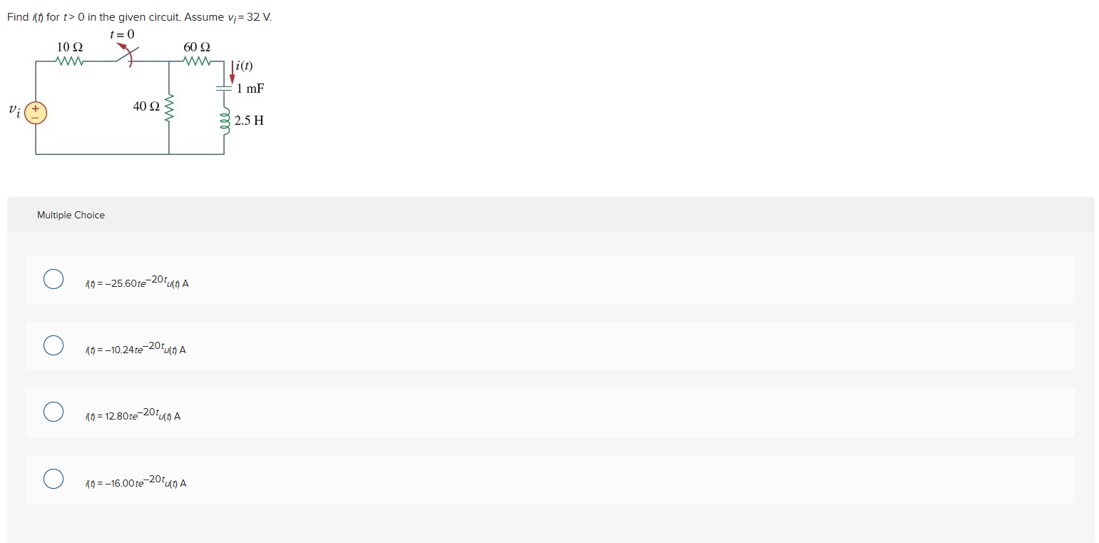 Solved Find i(t) ﻿for t>0 in ﻿the given circuit. Assume | Chegg.com