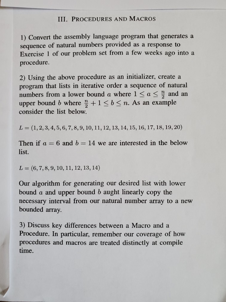 Solved III. PROCEDURES AND MACROS 1) Convert the assembly | Chegg.com