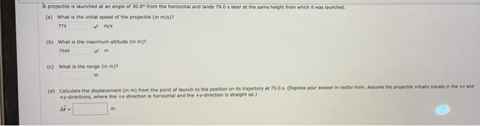 Solved I projectiles launched at an angle of 30.0" from the | Chegg.com