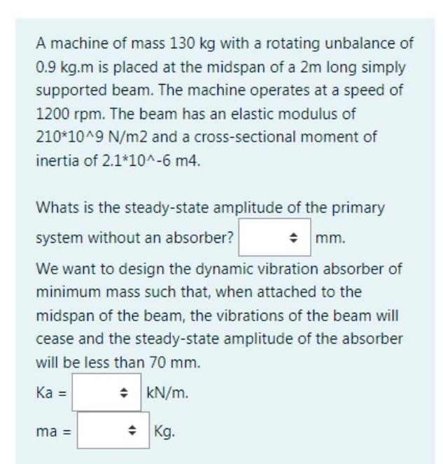 Solved A machine of mass 130 kg with a rotating unbalance of | Chegg.com