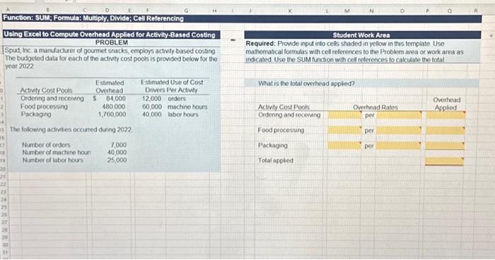 Solved B E Function: SUM; Formula: Multiply, Divide; Cell | Chegg.com
