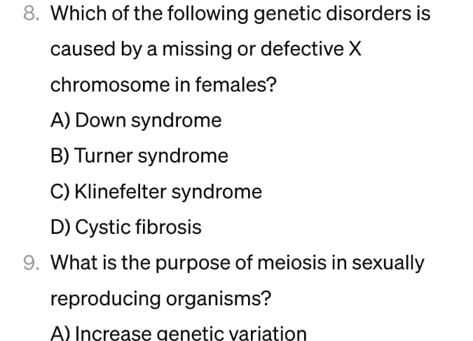 Solved Which of the following genetic disorders is caused by | Chegg.com