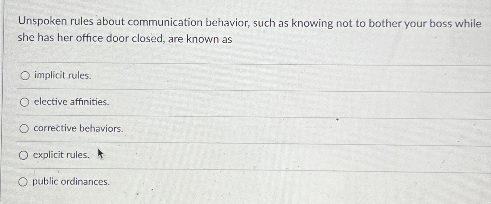 Solved Unspoken rules about communication behavior, such as | Chegg.com