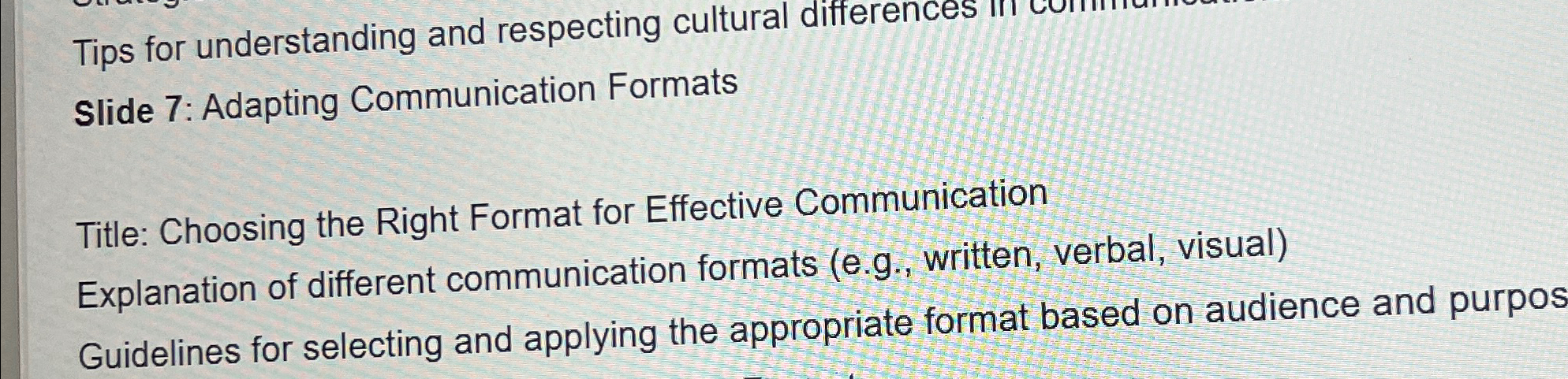Solved Tips for understanding and respecting cultural | Chegg.com