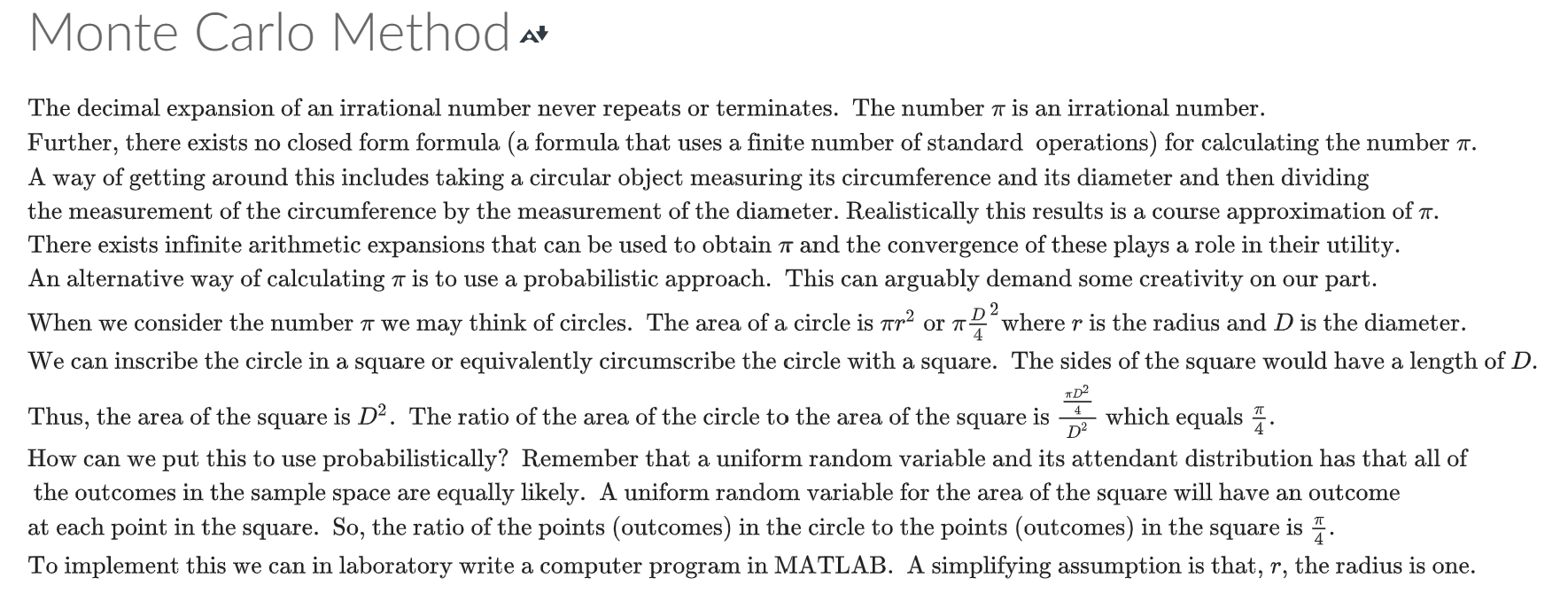 Monte Carlo MethodThe decimal expansion of an | Chegg.com