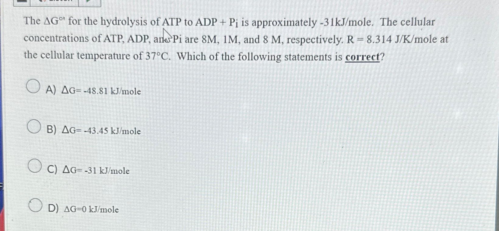Solved The \\\\Delta G\\\\deg for the hydrolysis of ATP to | Chegg.com