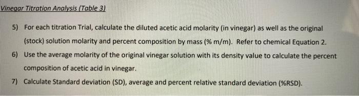 Vinegar Titration Analysis (Table 3) 5) For each | Chegg.com