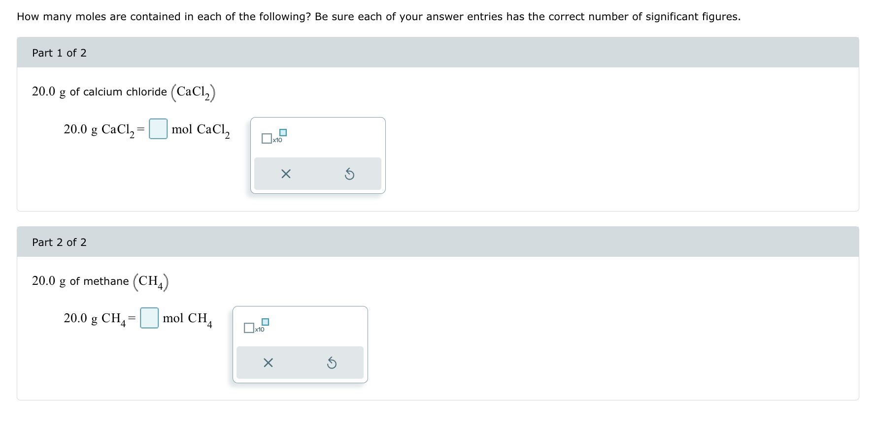 Solved How many moles are contained in each of the | Chegg.com