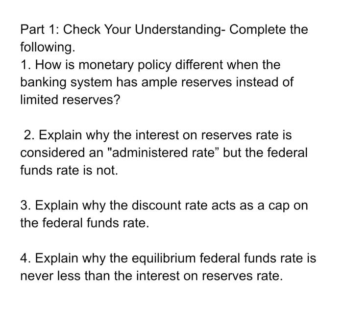 Solved Part 1: Check Your Understanding- Complete the | Chegg.com