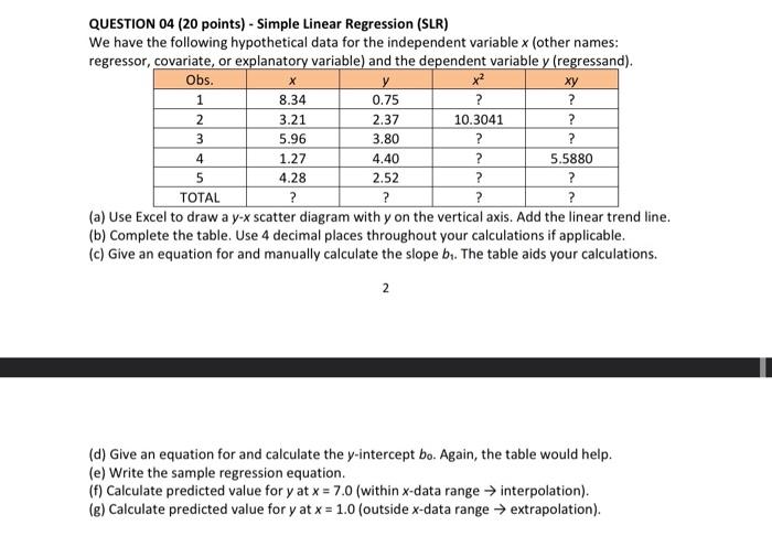 Solved QUESTION 04 ( 20 points) - Simple Linear Regression | Chegg.com Solved QUESTION 04 ( 20 points) - Simple Linear Regression | Chegg.com