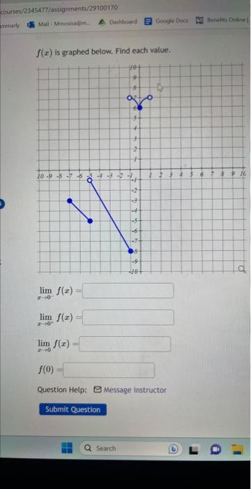Solved f(x) is graphed below, Find each value. | Chegg.com