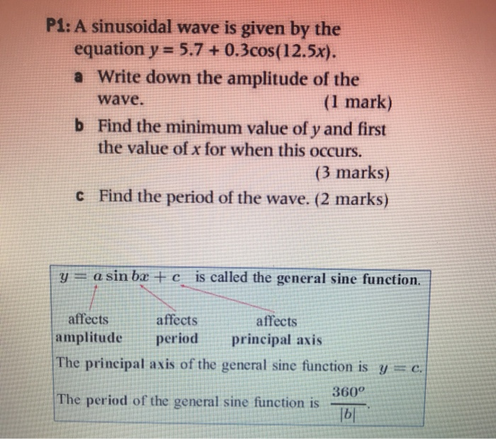 Solved P1: A sinusoidal wave is given by the equation y = | Chegg.com