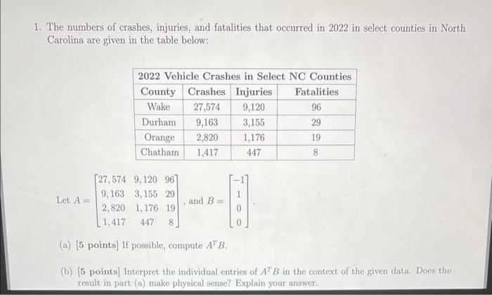 Solved 2. The numbers of crashes, injuries, and fatalities | Chegg.com