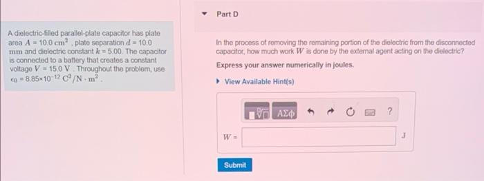 Solved A dielectric-filled parallel-plate capacitor has | Chegg.com