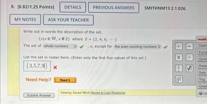 Solved Write out in words the description of the set. | Chegg.com
