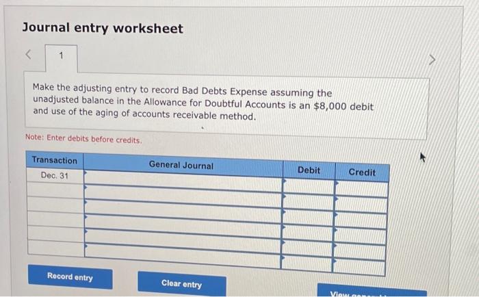 Solved Journal entry worksheet Make the adjusting entry to | Chegg.com