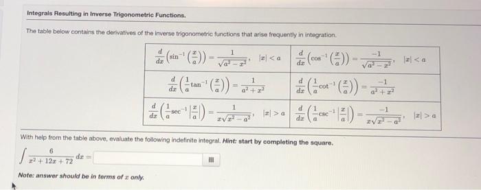Solved Integrals Resulting in Inverse Trigonometric | Chegg.com
