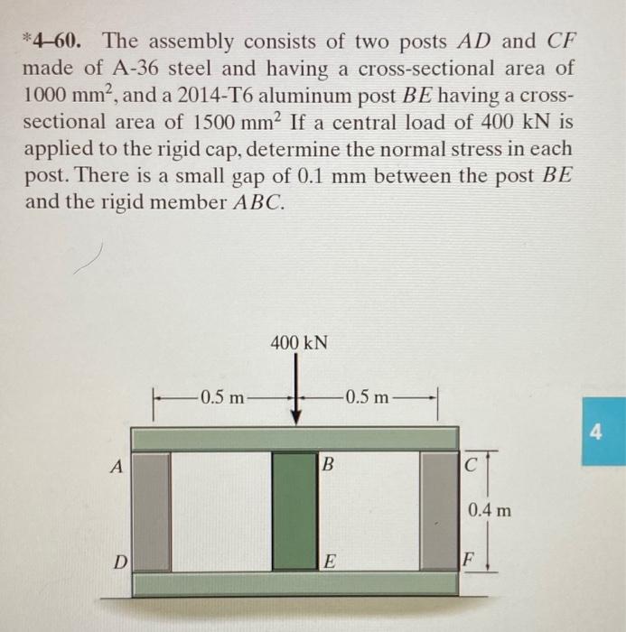 Solved *4-60. The assembly consists of two posts AD and CF | Chegg.com