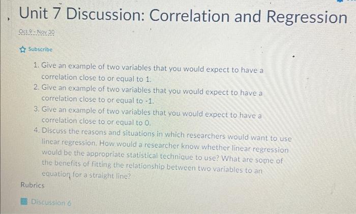 Solved Unit 7 Discussion: Correlation and Regression | Chegg.com