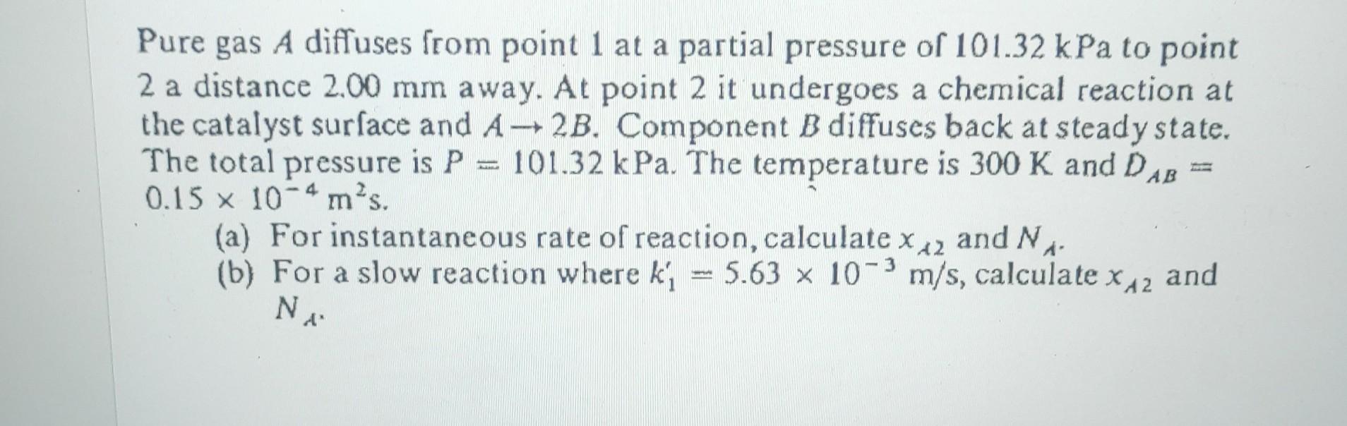 Solved Pure gas A diffuses from point 1 at a partial | Chegg.com