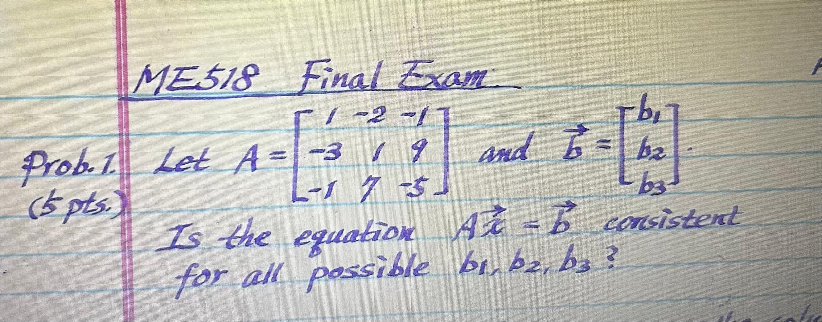 Solved Prob. 1. ﻿Let A=[1-2-1-319-17-5] ﻿and | Chegg.com
