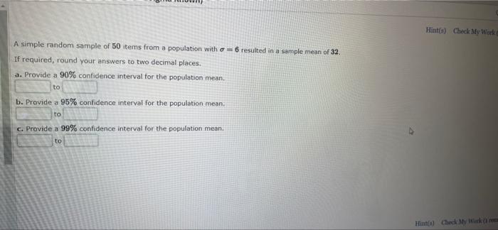 Solved Hint(s) Check My Work A simple random sample of 50 | Chegg.com