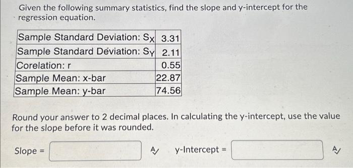 Solved M Given the following summary statistics, find the | Chegg.com