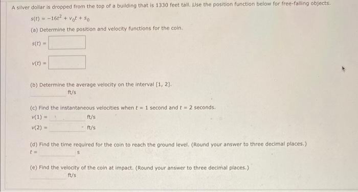 Solved silver dollar is dropped from the top of a building | Chegg.com